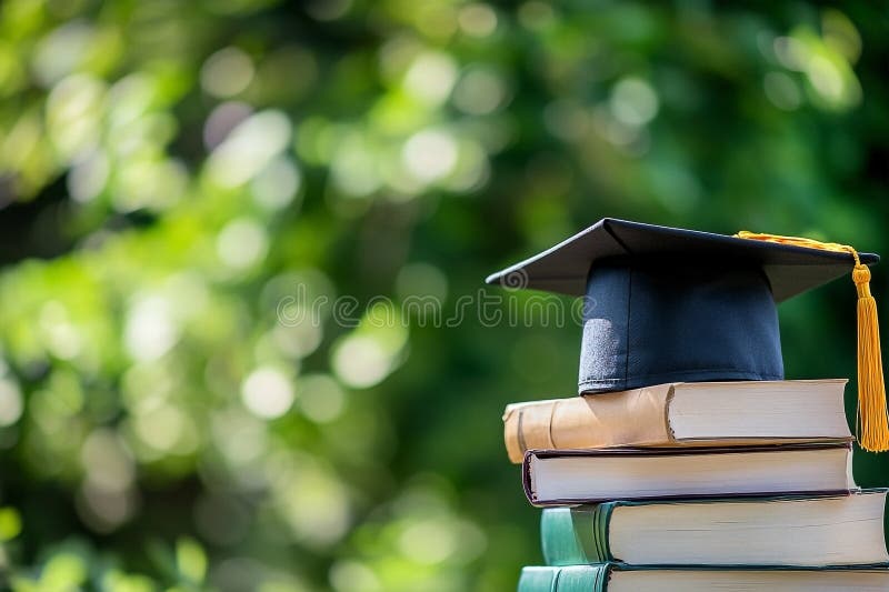 A Graduation Cap with a Yellow Tassel is Placed on Top of a Stack of ...