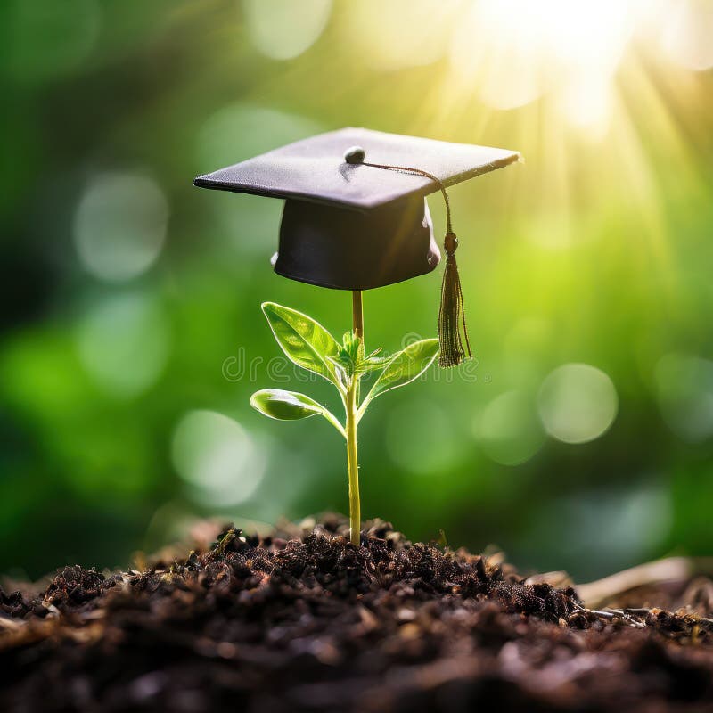 Graduation Cap on Young Plant Symbolizing Growth and Learning Stock ...