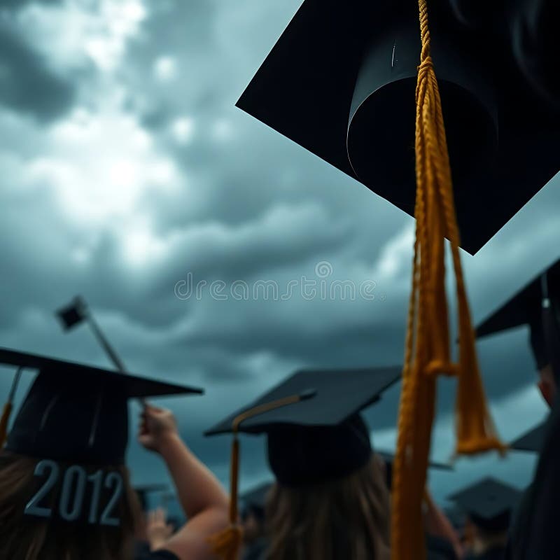 Graduation Caps with Cloudy Sky Stock Photo - Image of inspiration ...