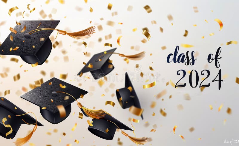 Graduation Caps and Confetti for Class of 2024 Celebration Stock Photo ...