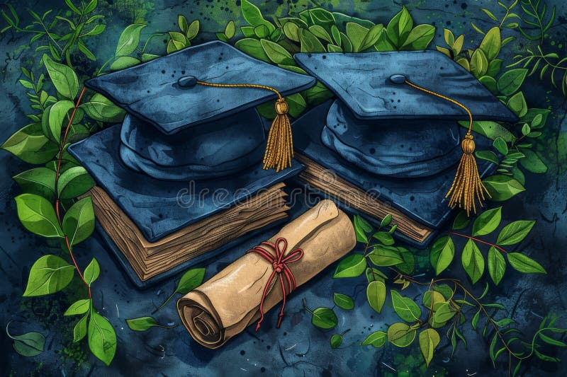 Graduation Caps with Diplomas and Books, Graduation Event. Generated by ...