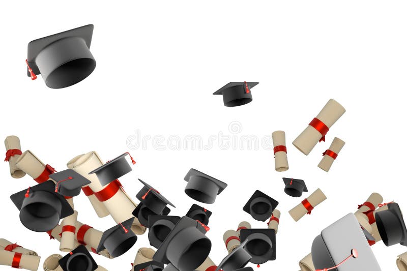 Graduation Caps and Diplomas Celebration. 3d Rendering Stock ...