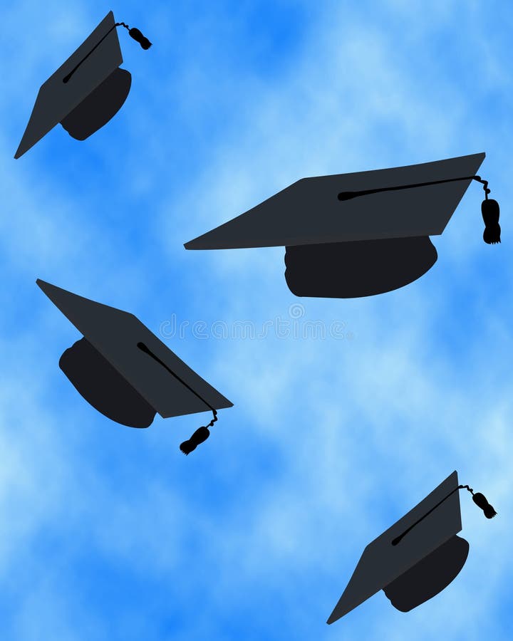 Graduation Caps Flying stock illustration. Illustration of black - 16264184