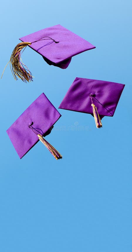 Graduation Caps Flying in the Air Stock Photo - Image of school, copy ...