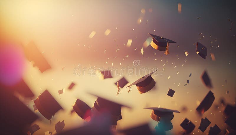 Graduation Caps Flying in the Air. Graduation Concept Stock ...