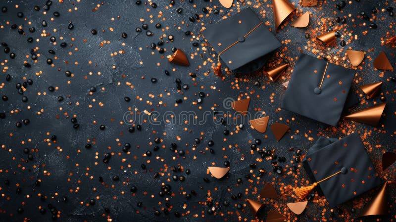 Graduation Cap and Gold Stars on Black Background Stock Photo - Image ...