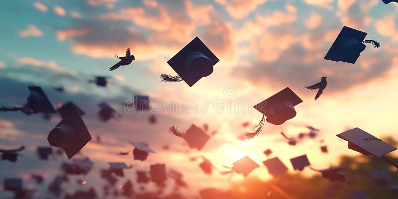 Graduation Caps Soaring Celebrate Success Background Wallpaper Stock ...