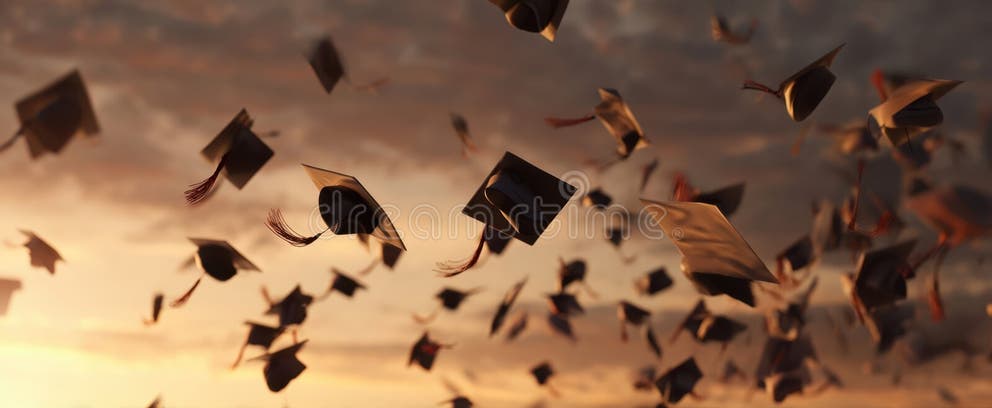 The Graduation Caps Soaring Endlessly into a Vibrant Sunset Sky.AI ...