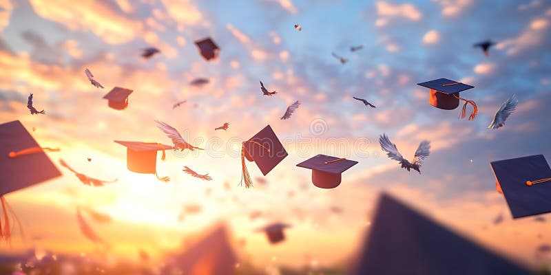 Graduation Caps Sunset Celebration Images Background Wallpaper Stock ...