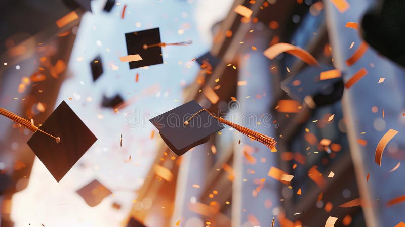 Graduation Caps and Tassels Being Tossed into the Air at Graduation ...