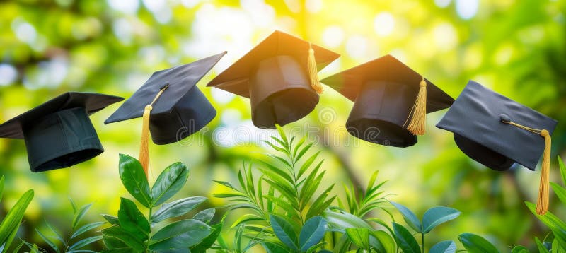 Graduation Caps Thrown in the Air, Celebrating Educational Achievement ...