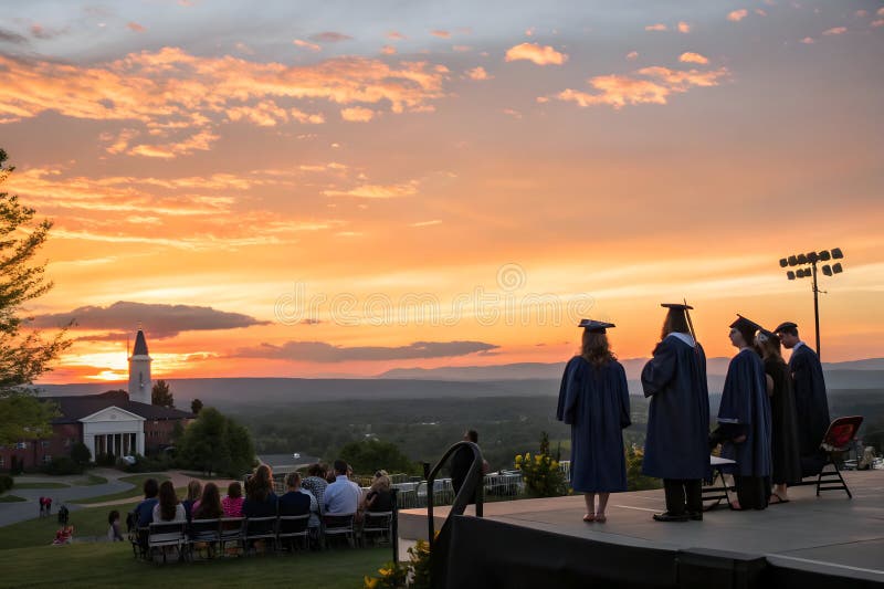 Sunset Graduation Ceremony stock illustration. Illustration of future ...