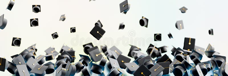 Graduation Caps Thrown. Banner Made of Many Hats Stock Illustration ...