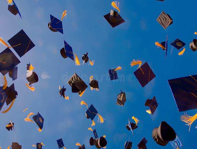 Graduation Caps Thrown into the Sky, Symbolizing the Joy of Academic ...