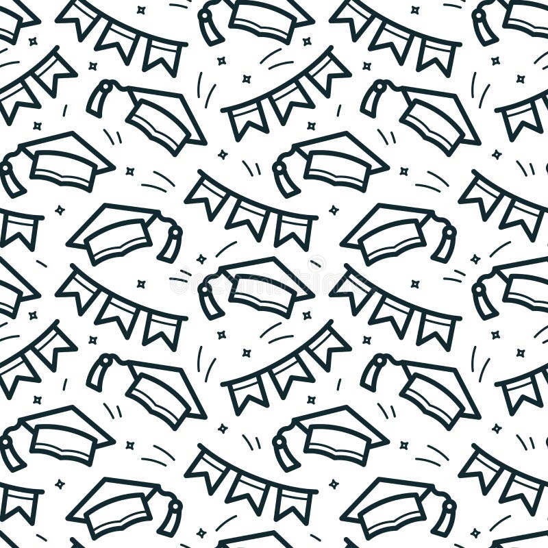 Graduation Caps Vector Seamless Pattern Stock Vector - Illustration of ...