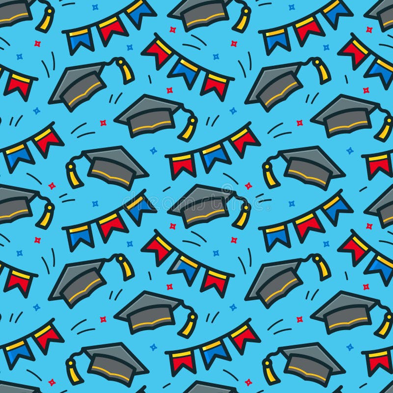 Graduation Caps Vector Seamless Pattern Stock Vector - Illustration of ...