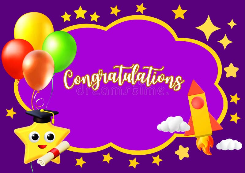 A Cheerful Star Purple Graduation Card for Kids Stock Illustration ...