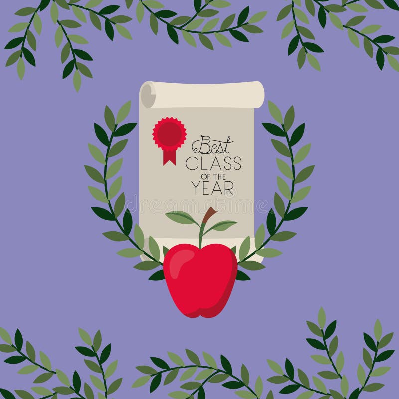 Graduation Card with Diploma and Apple Stock Vector - Illustration of ...