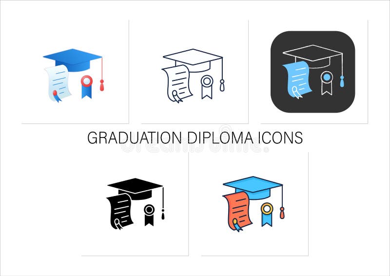 Graduation card icons set stock vector. Illustration of ceremony ...