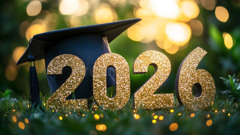 Graduation Celebration 2026 Sparkling Glitter Numbers and Cap on Green ...