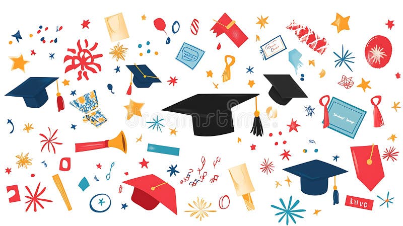 Graduation Celebration Stickers with Caps, Diplomas, and Festive ...