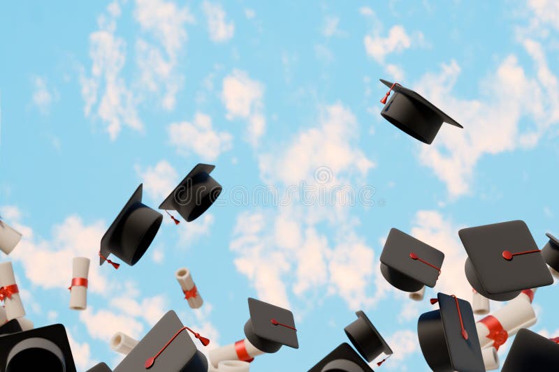 Graduation Celebration with Tossed Caps. 3d Rendering Stock ...