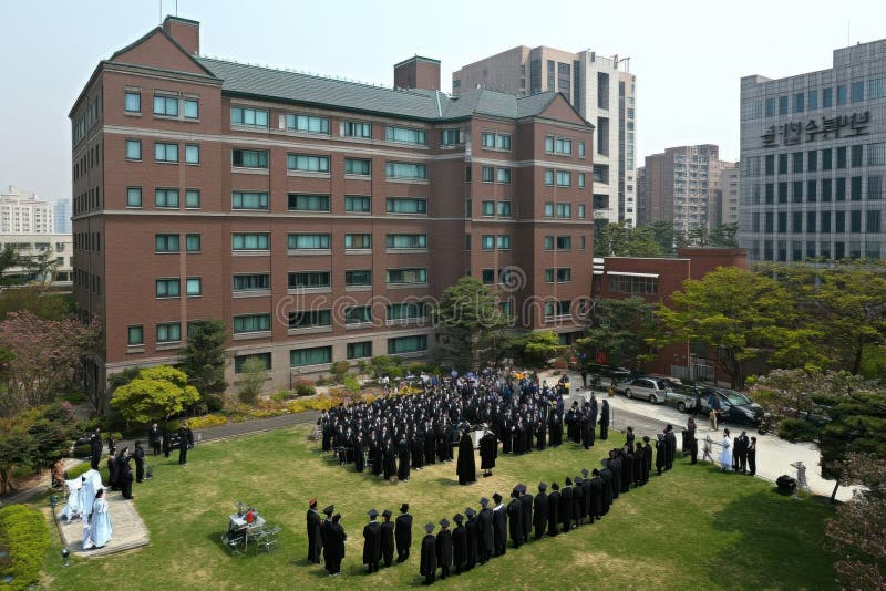 Graduation Ceremony on Campus Lawn Stock Illustration - Illustration of ...
