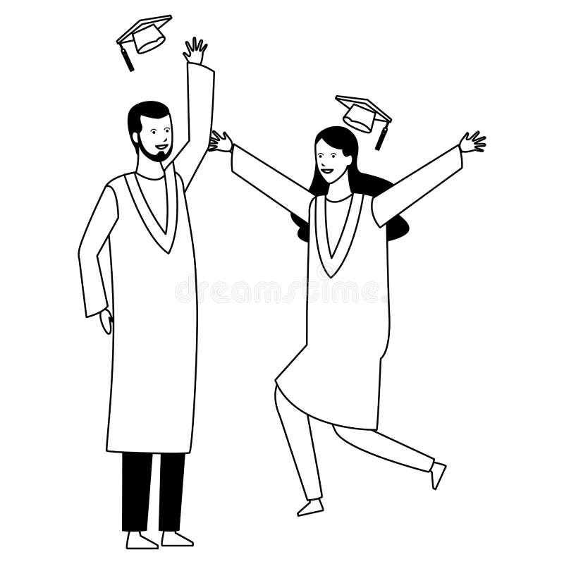 Graduation Ceremony Couple Black and White Stock Vector - Illustration ...