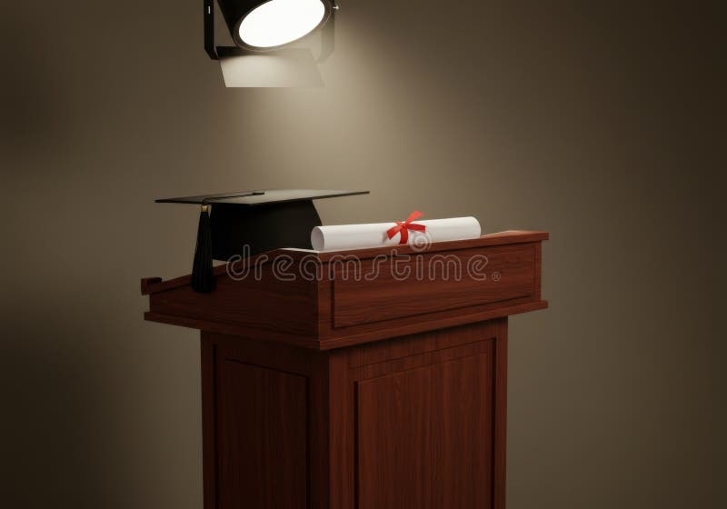 Graduation Ceremony: Diploma and Cap on Podium Stock Illustration ...