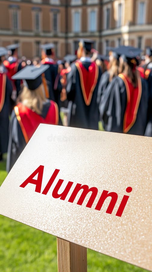 Graduation Ceremony Gathering with Alumni Sign in Focus Stock Photo ...
