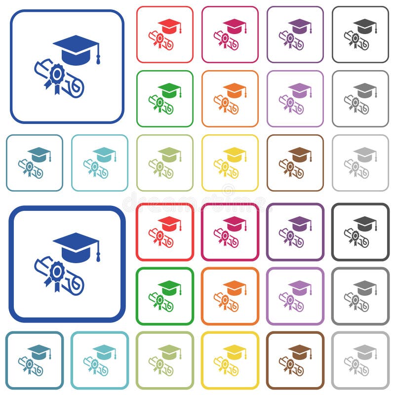 Graduation Ceremony Outlined Flat Color Icons Stock Vector ...