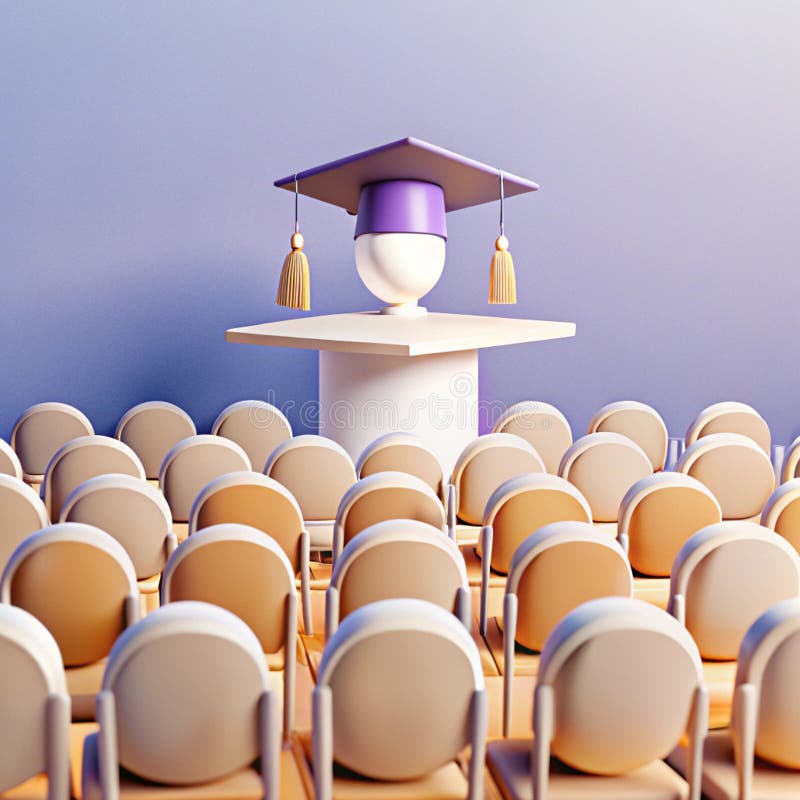 Graduation Ceremony Podium with Attendees Stock Image - Image of ...