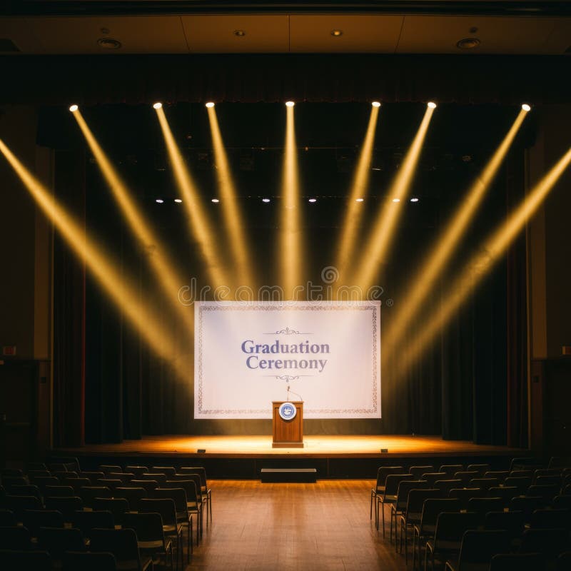 Graduation Ceremony Stage with Golden Spotlights Stock Illustration ...
