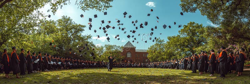 Graduates Throw Their Caps in the Air at a Graduation Ceremony Stock ...
