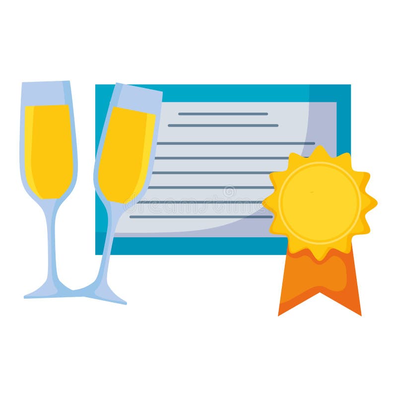 Graduation Certificate with Champagne Cup Stock Vector - Illustration ...