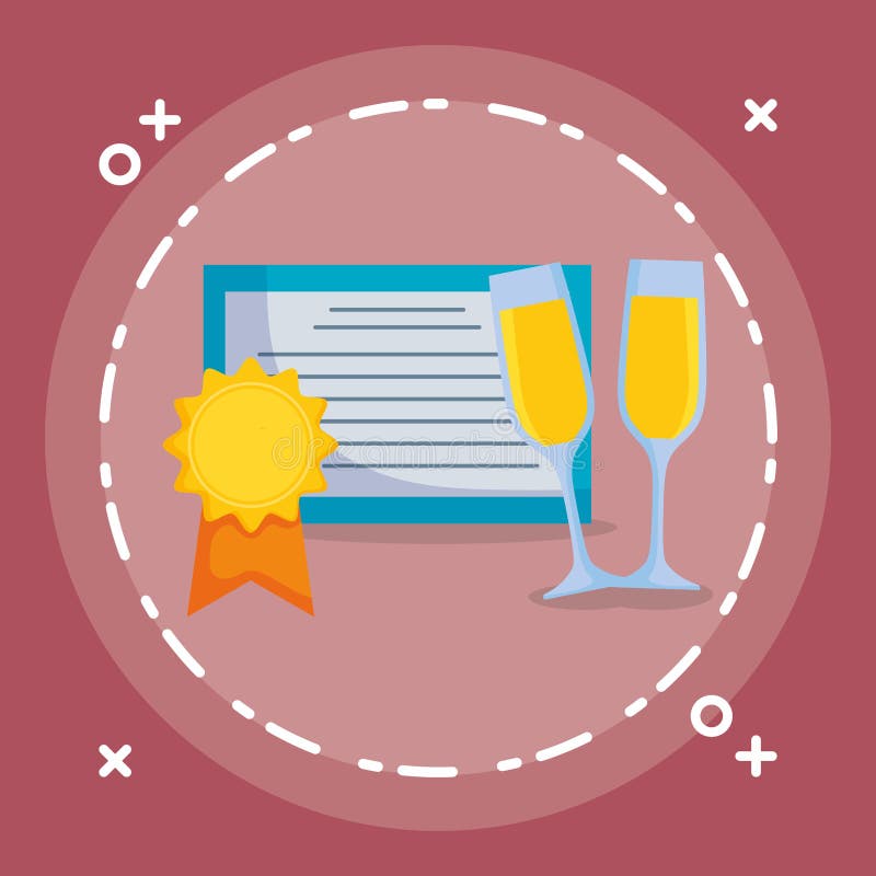 Graduation Certificate with Champagne Cup Stock Vector - Illustration ...