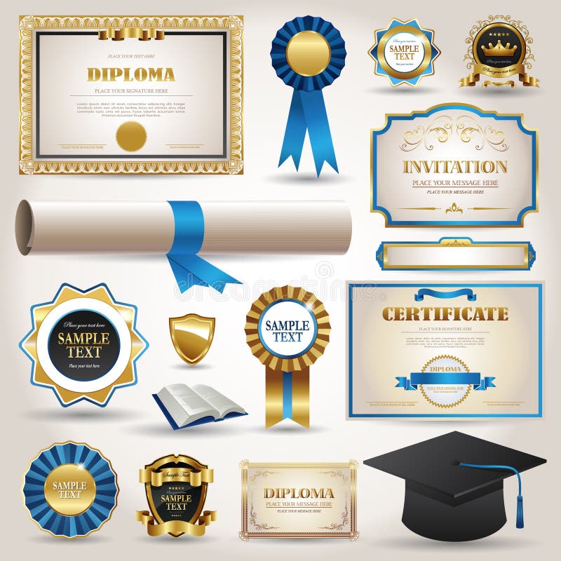 Graduation and Certificate Diploma Elements Stock Vector - Illustration ...