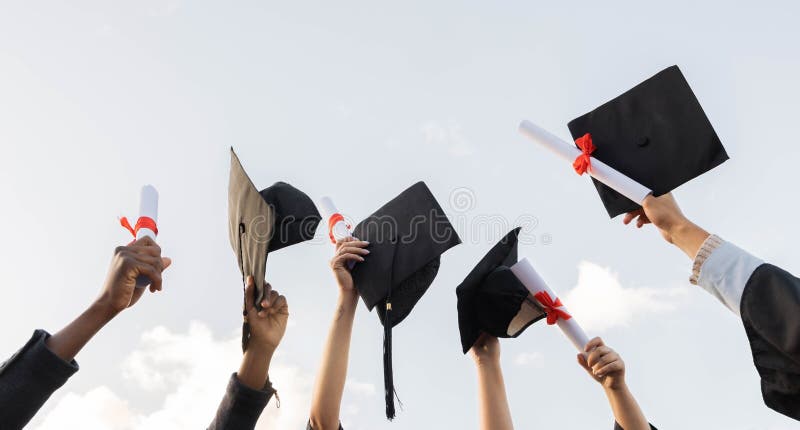 Graduation Certificate and Group of Hands in Sky with Winning Success ...