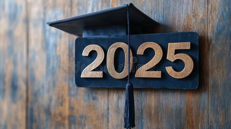 Graduation Class of 2025 Black Graduation Cap with Gold Numbers on ...