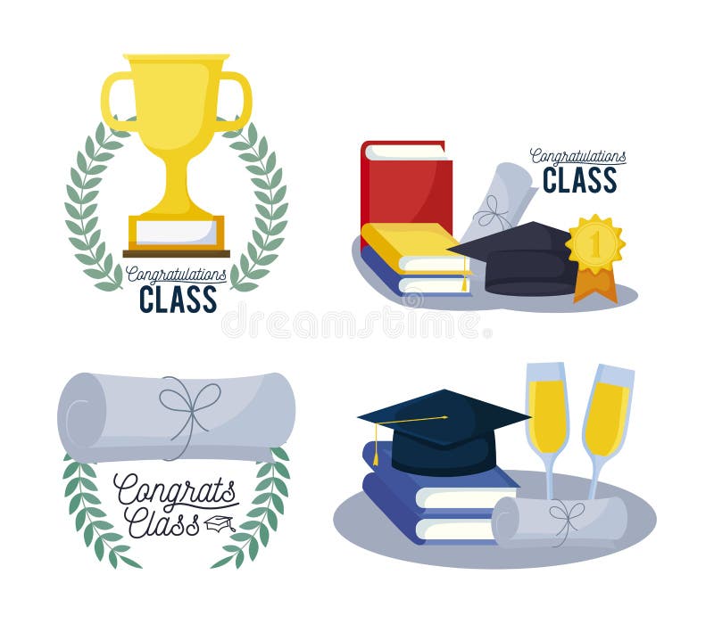 Graduation Class Card Set Icons Stock Vector - Illustration of ...