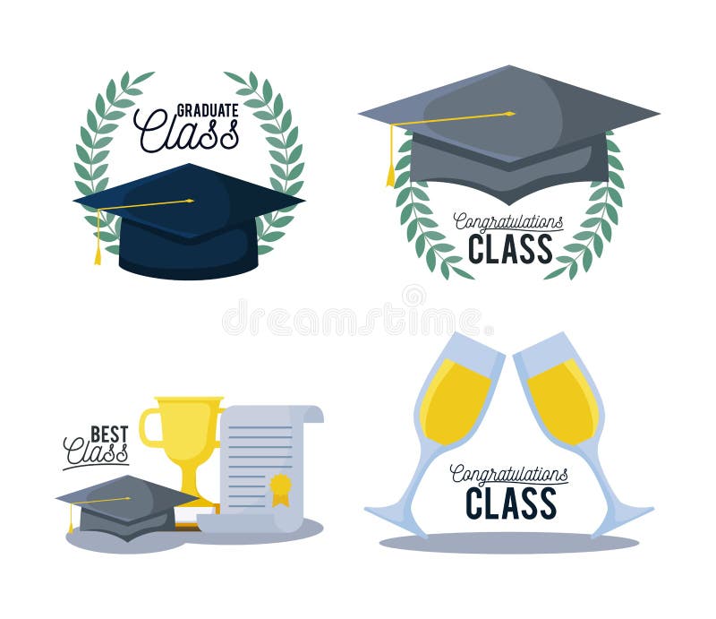 Graduation Class Card Set Icons Stock Vector - Illustration of honors ...