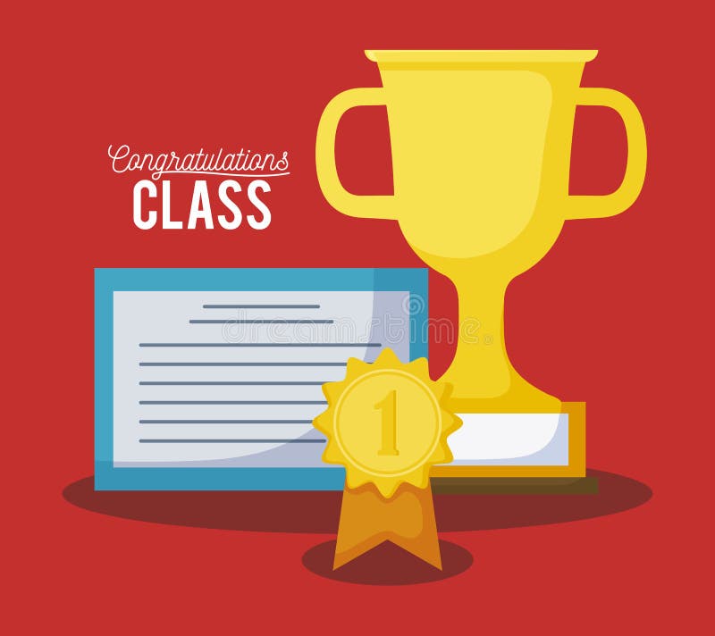 Graduation Class Celebration Card with Diploma and Trophy Stock Vector ...