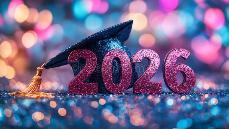 Graduation Class of 2026 Sparkly Glitter Banner with Cap on Festive ...