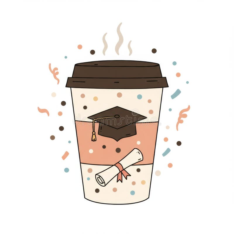 Graduation Coffee Cup with Cap and Diploma Stock Illustration ...