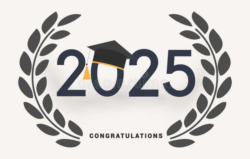 Graduation 2025 Congratulation Badge with Laurel Wreath and Cap, Vector ...