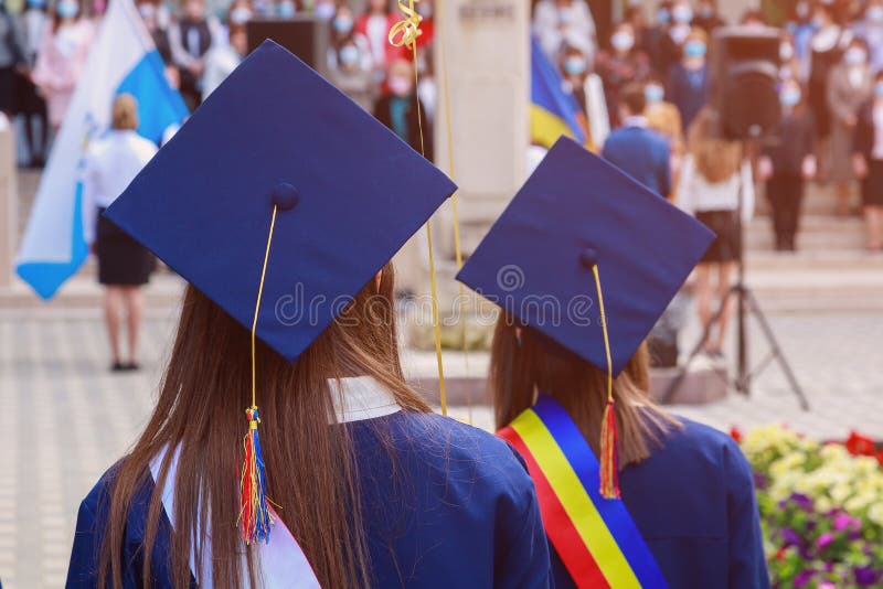 Graduation Day. the Back of a Graduate Wearing Square, Quadrangular ...
