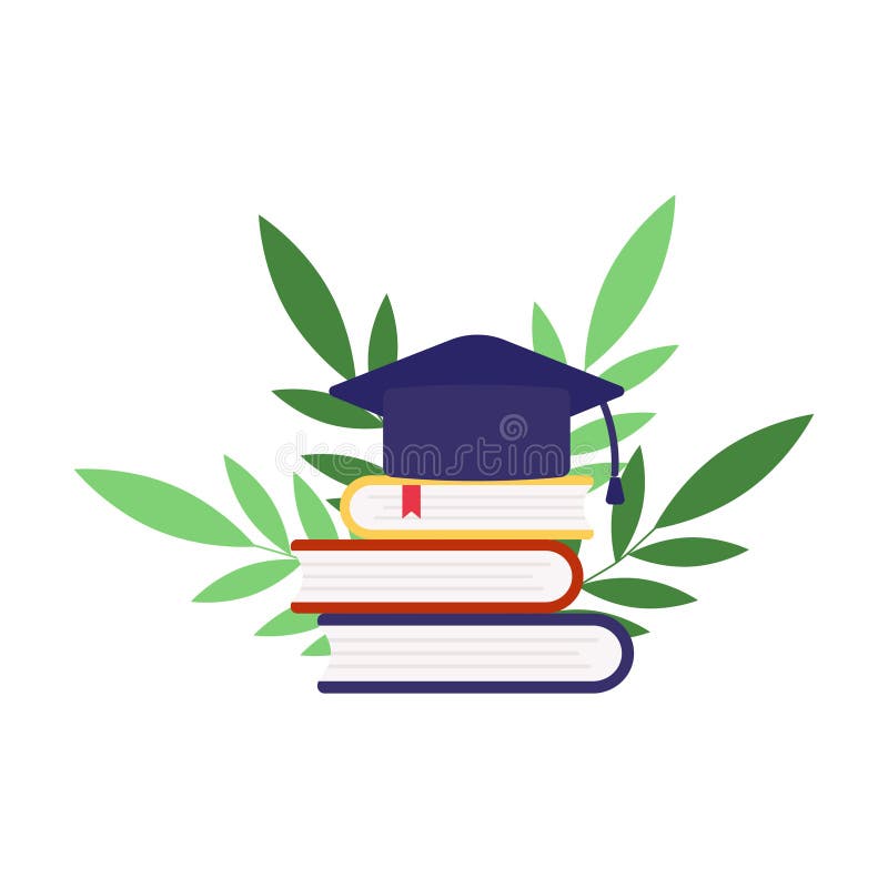Graduation Day. Books and Student Hat. Flat Style Vector Illustration ...