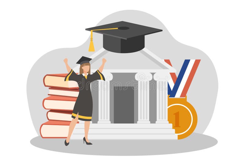 Graduation Day Flat Design Illustration Stock Vector - Illustration of ...