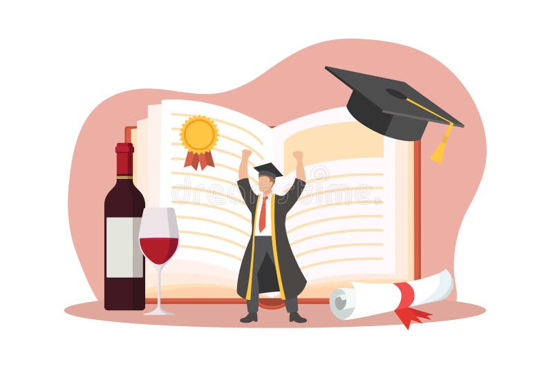 Graduation Day Flat Design Illustration Stock Vector - Illustration of ...