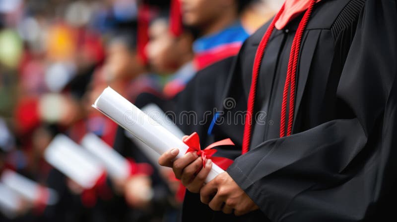 Graduation Day Success - Close-up on Diploma Stock Illustration ...